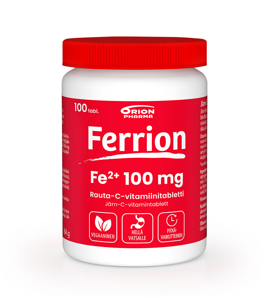 Ferrion 100 mg vahva ja pitkävaikutteinen rautavalmiste -Eri pakkausko